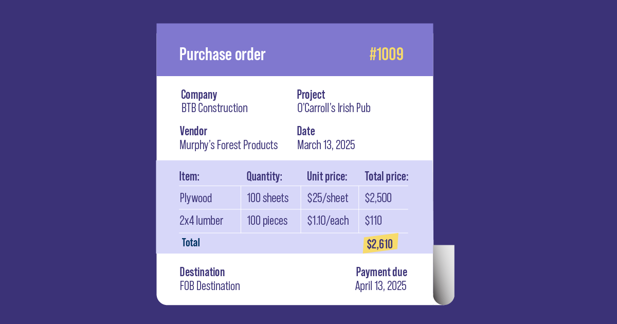 Unlock construction purchase orders to control project costing